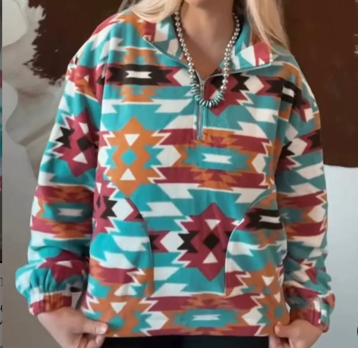 Blue B Multicolor Fleece Zip Up Pullover – Rustic Cactus Family Western ...
