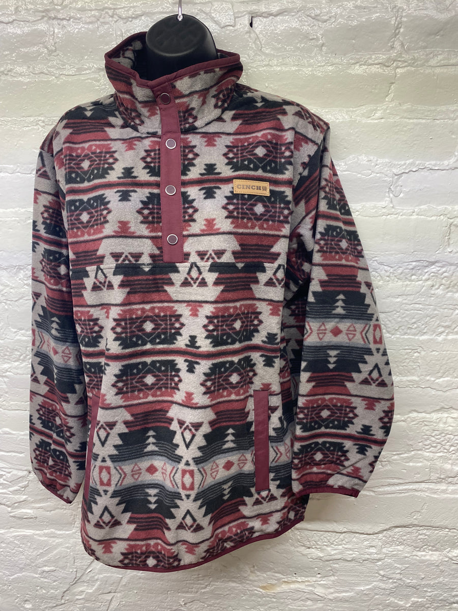 Men’s Cinch Fleece Pullover- Gray/Burgundy – Rustic Cactus Family ...